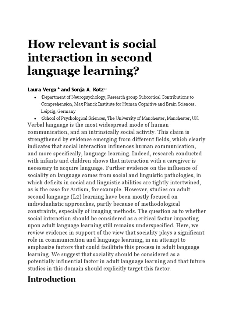 Social Interaction in Language Learning | PDF | Language Acquisition ...
