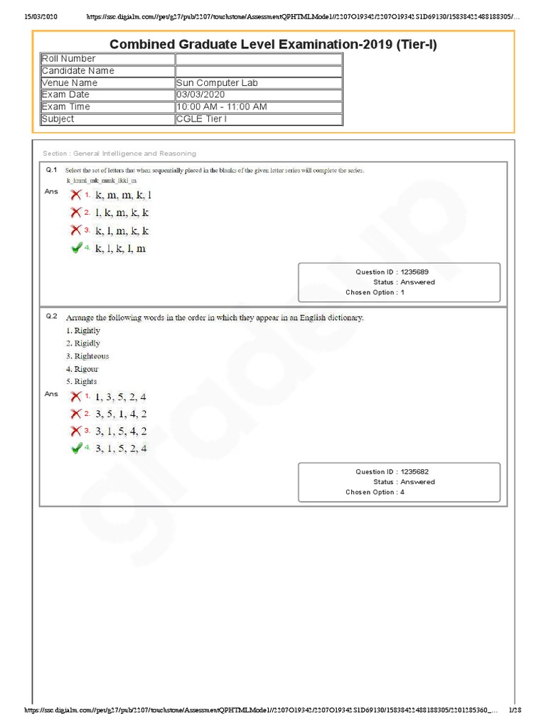 Recorded Answers to General Intelligence and Reasoning Questions in a ...
