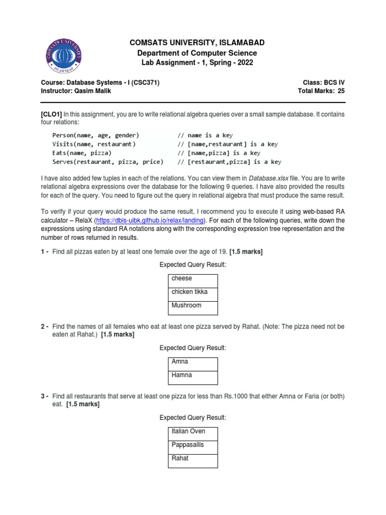 Lab Assignment-1 | PDF | Relational Database | Pizza