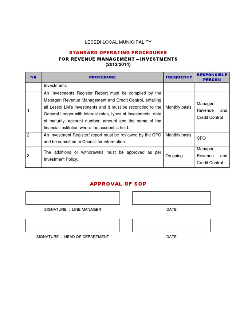 SOP - Investment | PDF