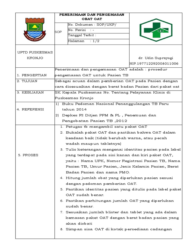 SOP TB PARU - Penerimaan-Oat | PDF