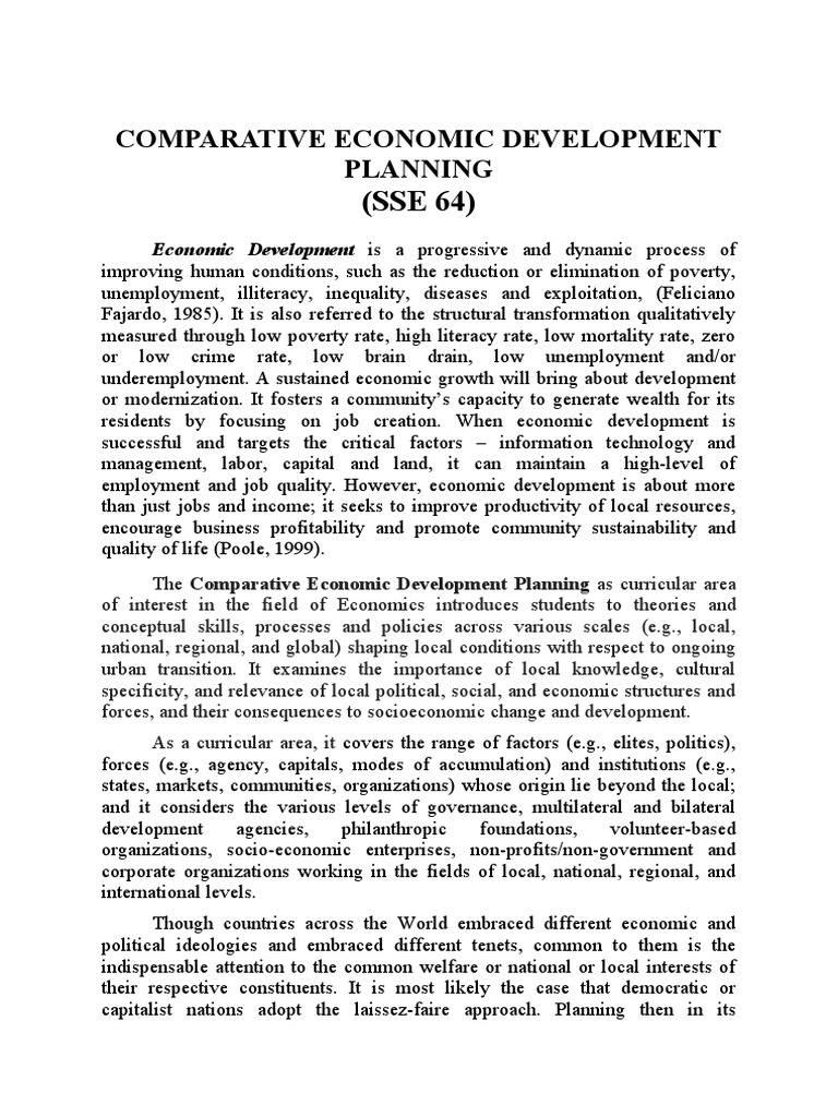 Module in Comparative Economic Development Planning Topic 1 Final No Last Part | PDF | Economic ...