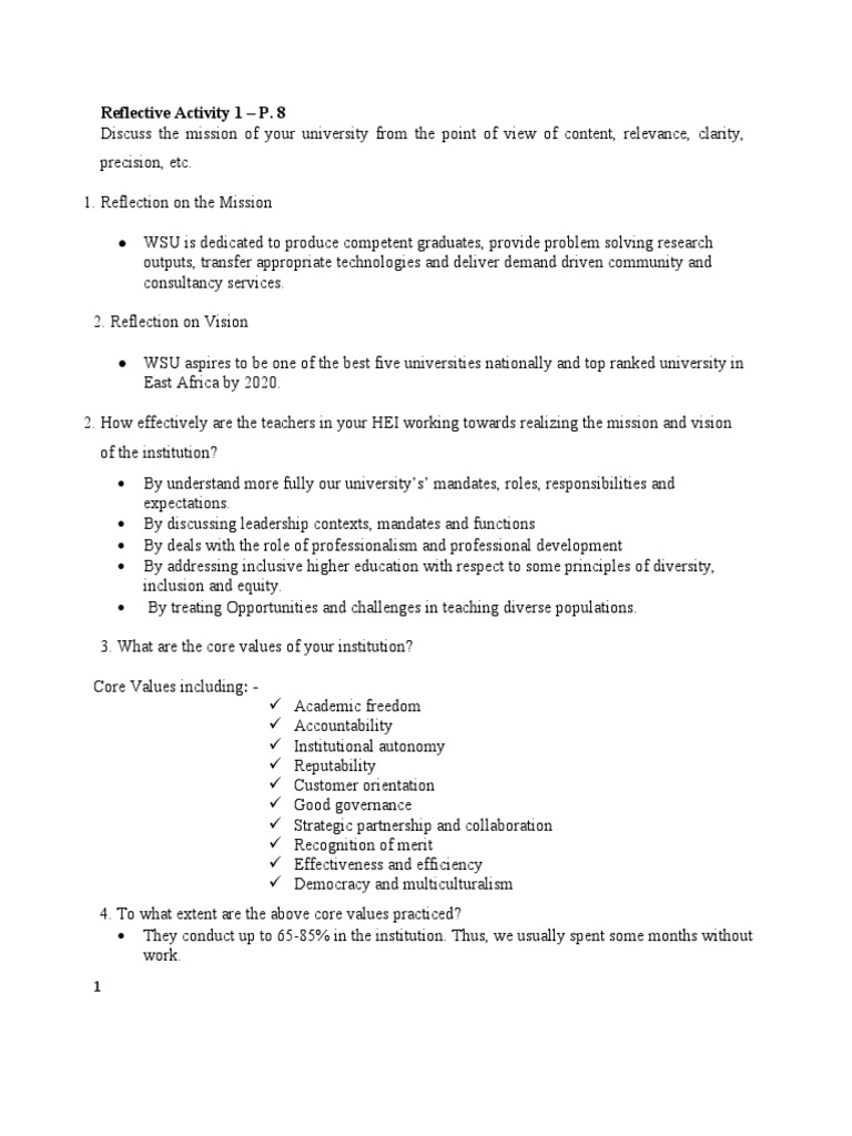 Reflective Activity 1 | PDF