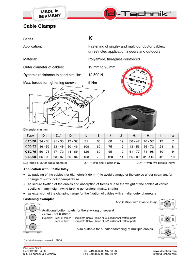 T Echnik Î D: Cable Clamps | PDF | Mechanical Engineering | Electrical ...