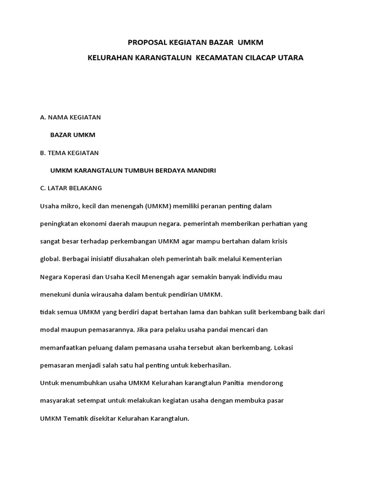 Proposal Kegiatan Bazar Umkm | PDF