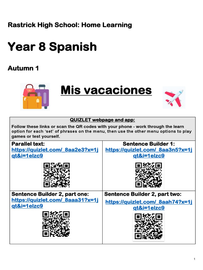 Year 8 Spanish: Rastrick High School: Home Learning | PDF | Grammatical ...