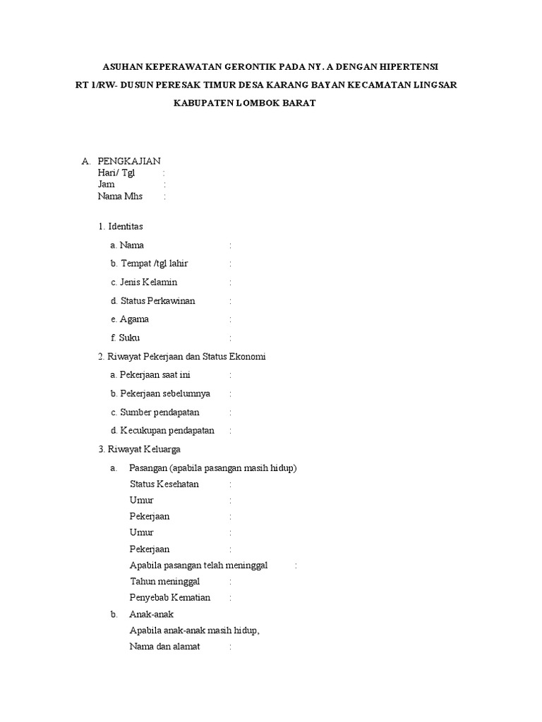 Format Pengkajian Asuhan Keperawatan Gerontik | PDF