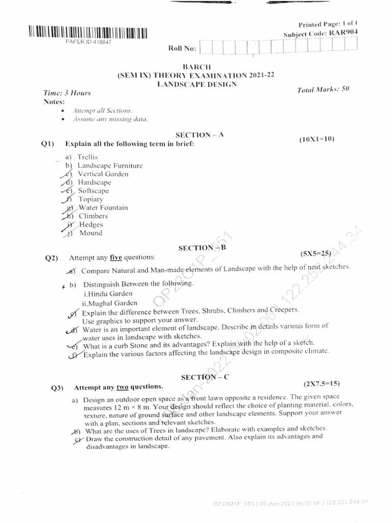 Sem 9 AKTU B.arch Q.papers | PDF