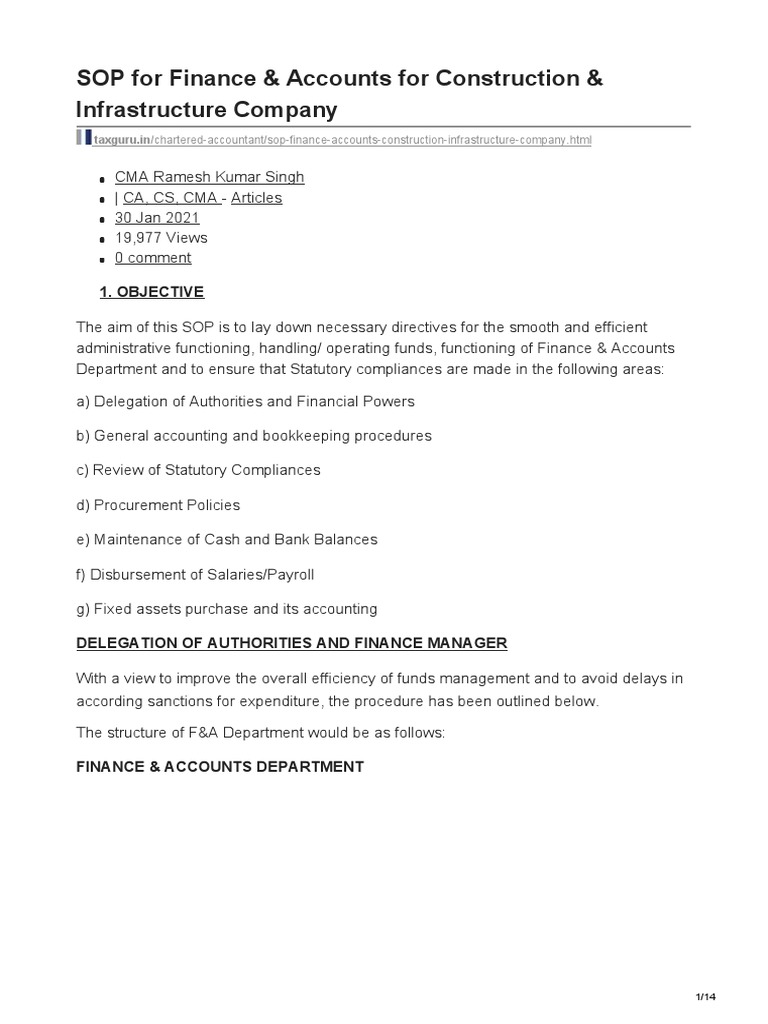 Taxguru - in-SOP For Finance Accounts For Construction Infrastructure ...