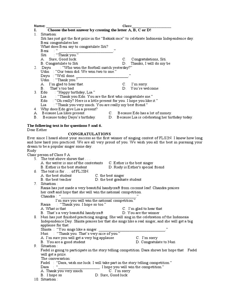 Congratulations Worksheet | PDF