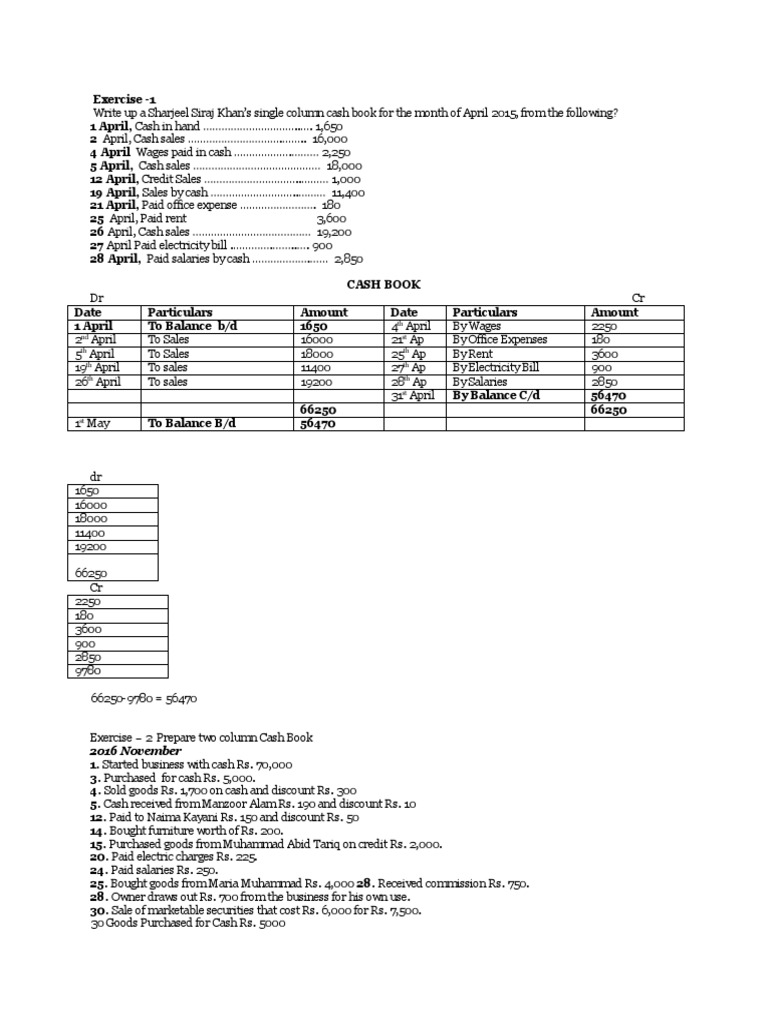 Cash Book Exercises | PDF | Economies | Business