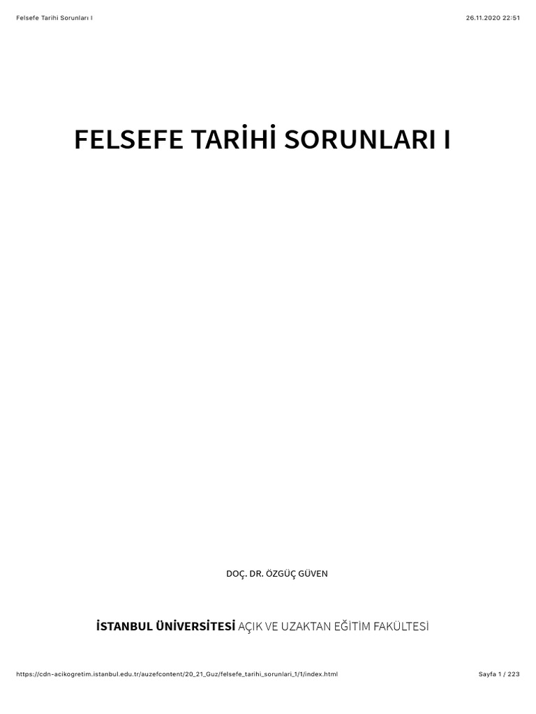 Felsefe Tarihi Sorunları I | PDF