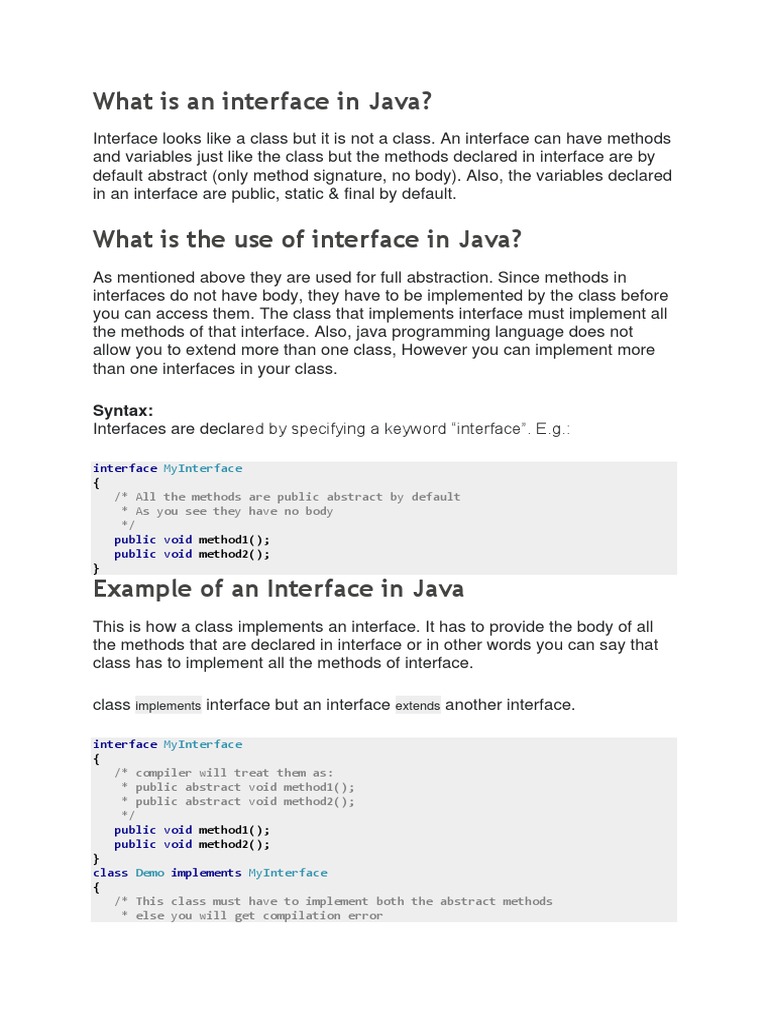 What Is An Interface in Java?: Syntax | PDF | Class (Computer ...