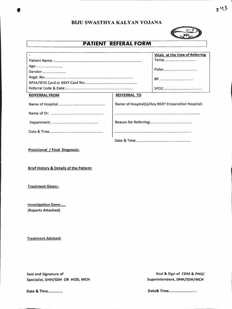 Patient Referal Form: Biju Swasthya Kalyan Yojana | PDF