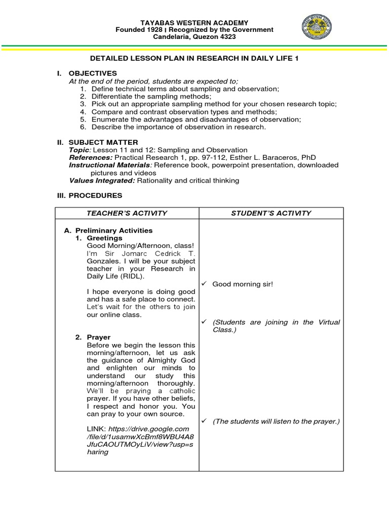 (REVISED) 1st DETAILED LESSON PLAN IN PRACTICAL RESEARCH 1 | PDF ...