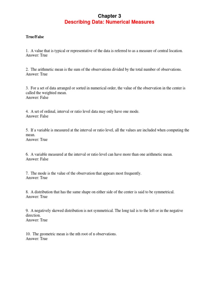 Chapter 3 Describing Data Numerical Measures | PDF