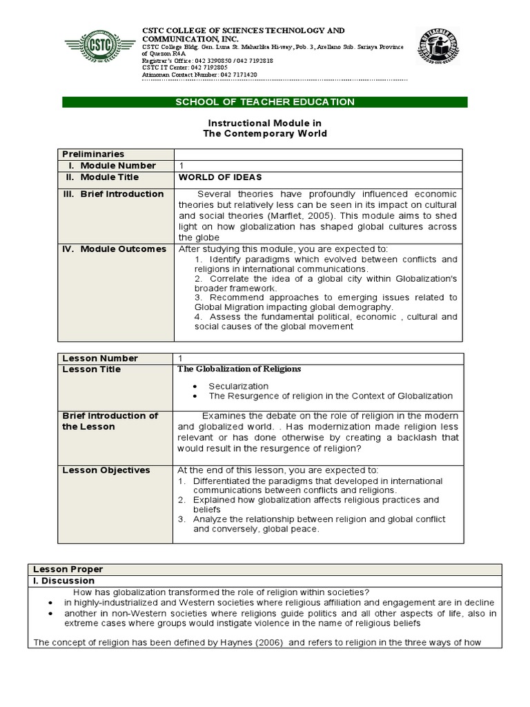The Contemporary World Module 2 Lesson 1 Midterm New | PDF ...