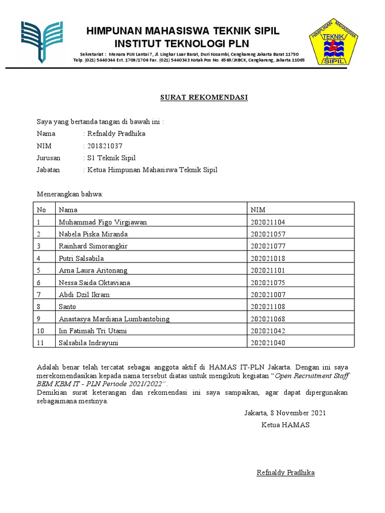 Surat Rekomendasi Bem | PDF