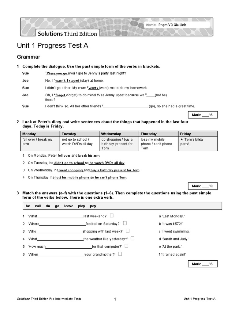 Sol3e Preint U1 Progress Test A | PDF | Language Arts & Discipline Sol3e Preint U1 Progress Test A | PDF | Language Arts & Discipline