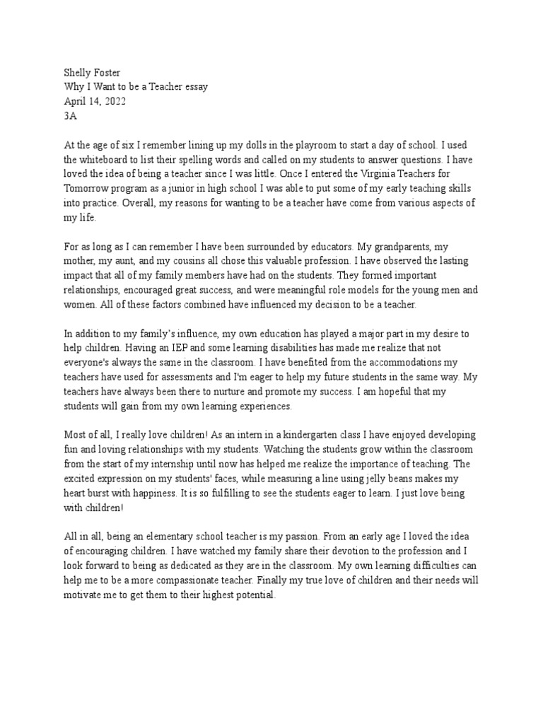 Why I Want To Be A Teacher Essay | PDF