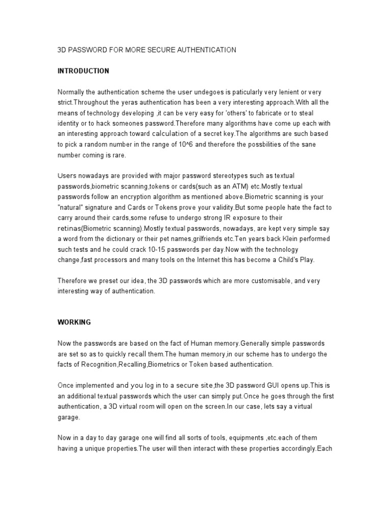 3d Password For More Secure Authentication | Download Free PDF ...