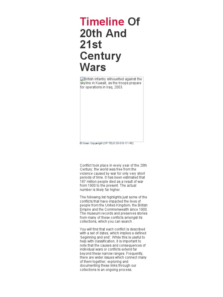 Timeline of 20th and 21st Century Wars - Imperial War Museums | PDF