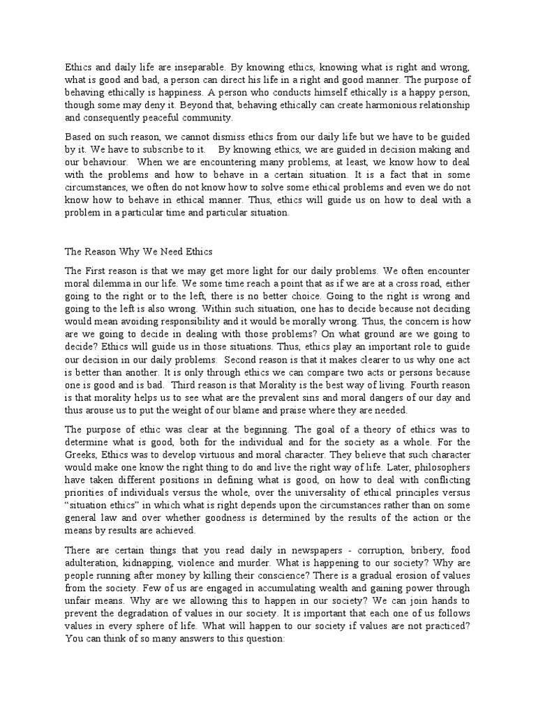 Everyday Ethics and Moral Dilemmas | PDF | Reason | Integrity
