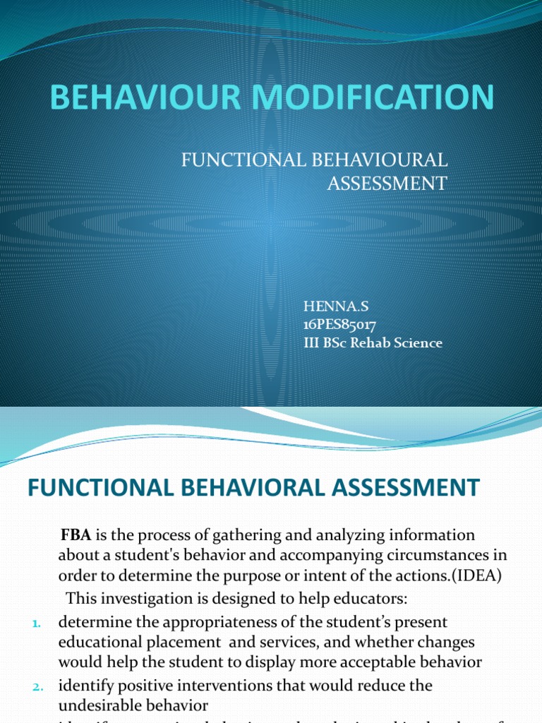 Behaviour Modification: Functional Behavioural Assessment | PDF ...