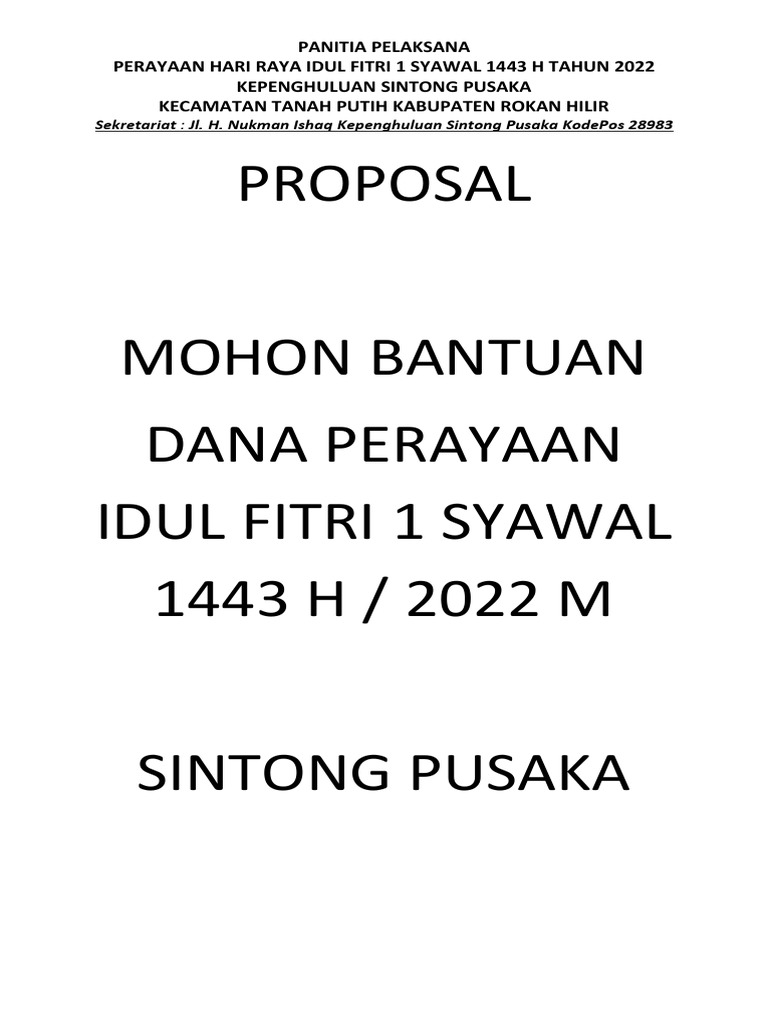 Proposal Dana Perayaan Idul Fitri 2022 | PDF