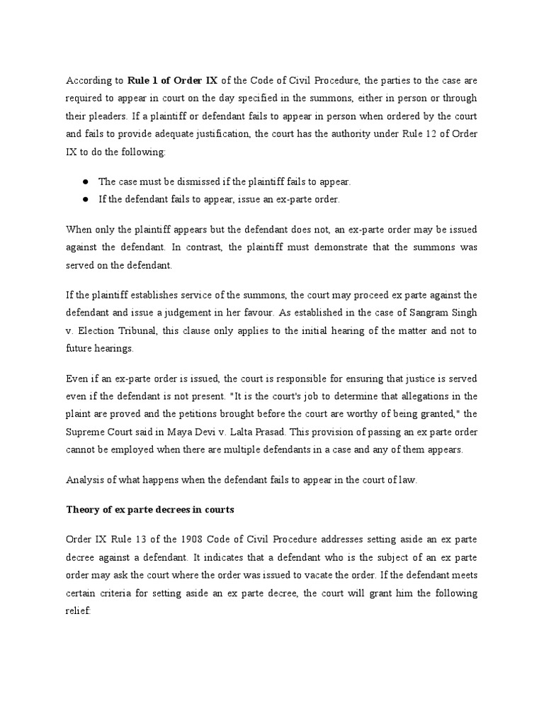 Ex Parte Decrees: Court Appearance Rules | PDF | Ex Parte | Negligence