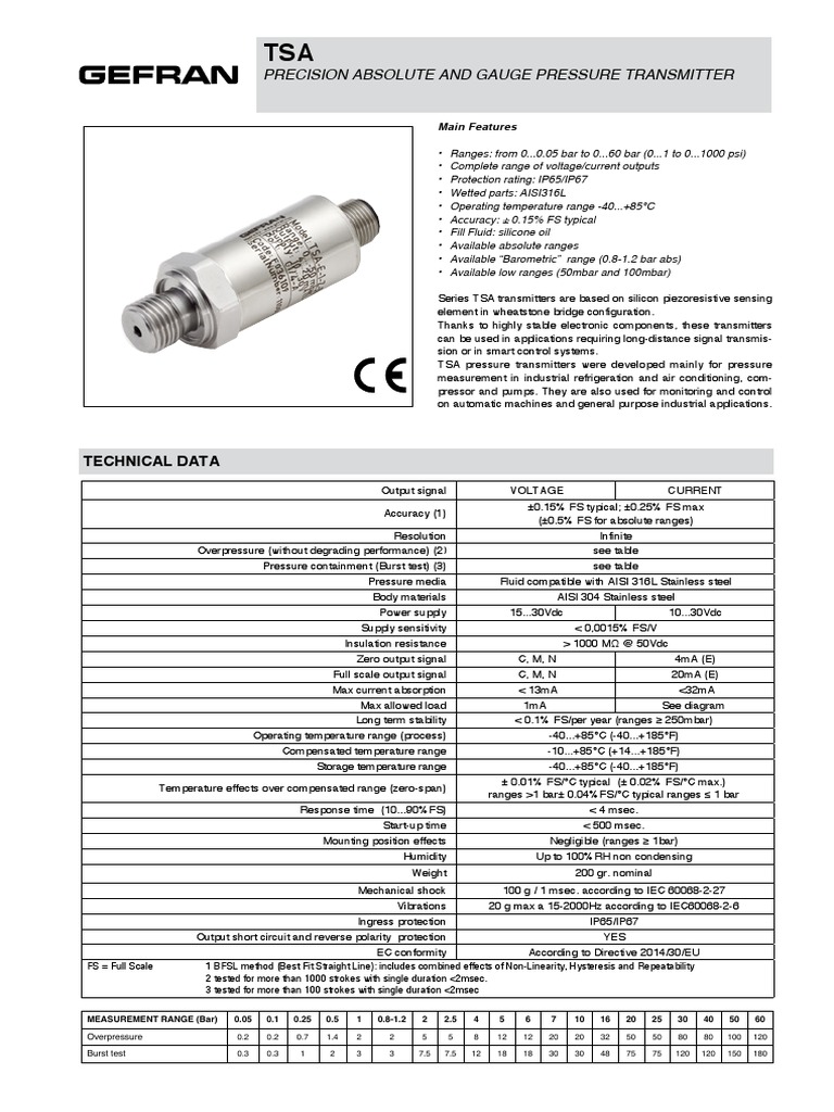 Precision Absolute and Gauge Pressure Transmitter: Technical Data | PDF ...