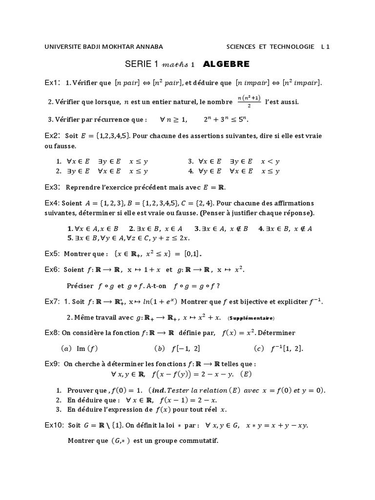 TD1 Maths1 ALGEBRE | PDF | Méthodes et références pédagogiques