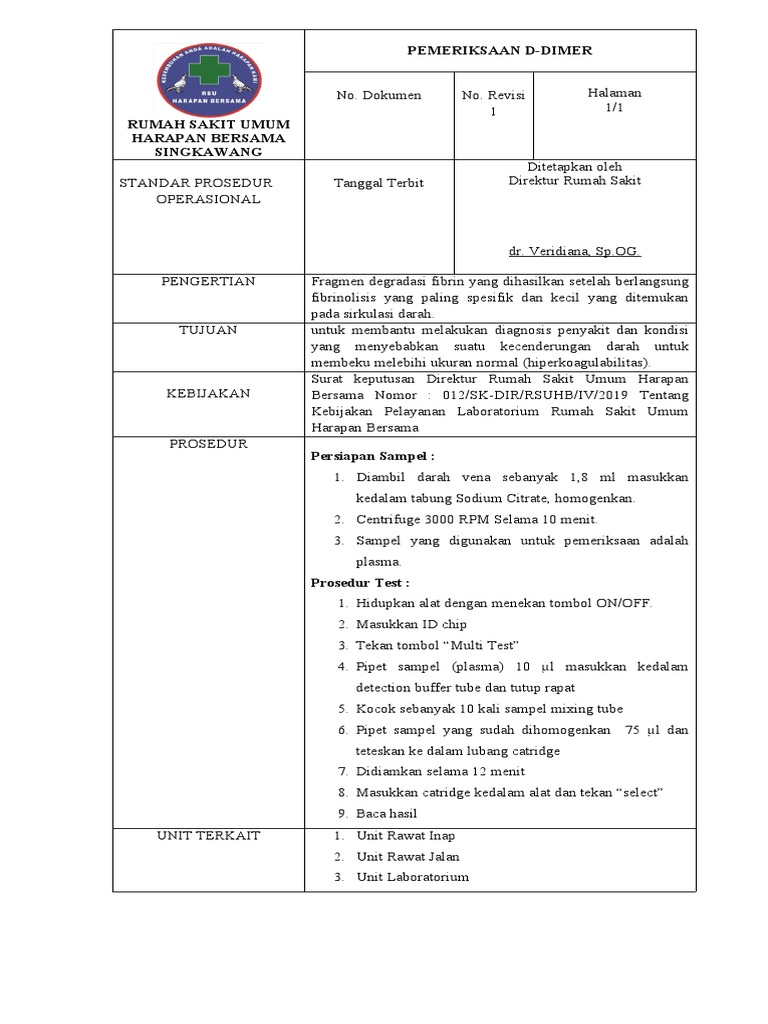 Sop Pemeriksaan D-Dimer | PDF
