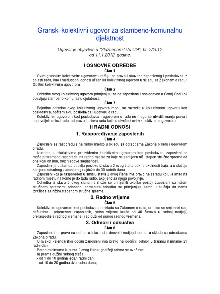 Granski Kolektivni Ugovor Za Stambeno | PDF
