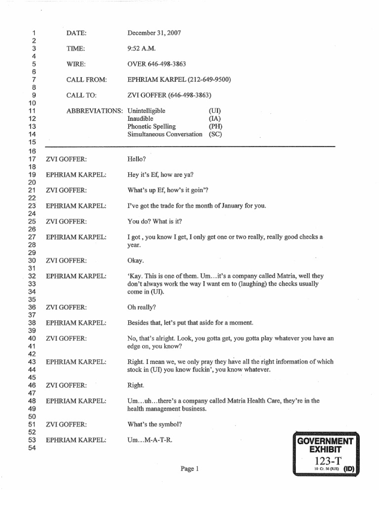 Transcript of The Wiretapped Call Between Ephraim Karpel and Zvi Goffer ...