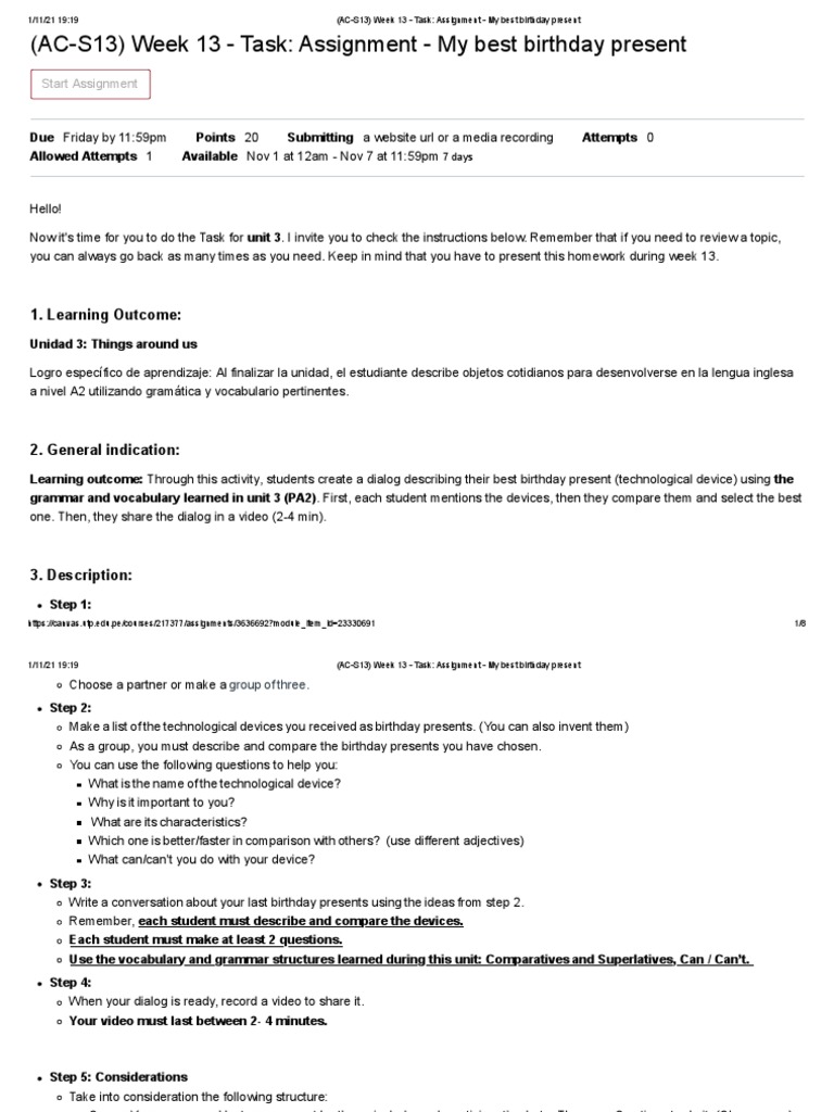 (AC-S13) Week 13 - Task - Assignment - My Best Birthday Present | PDF ...