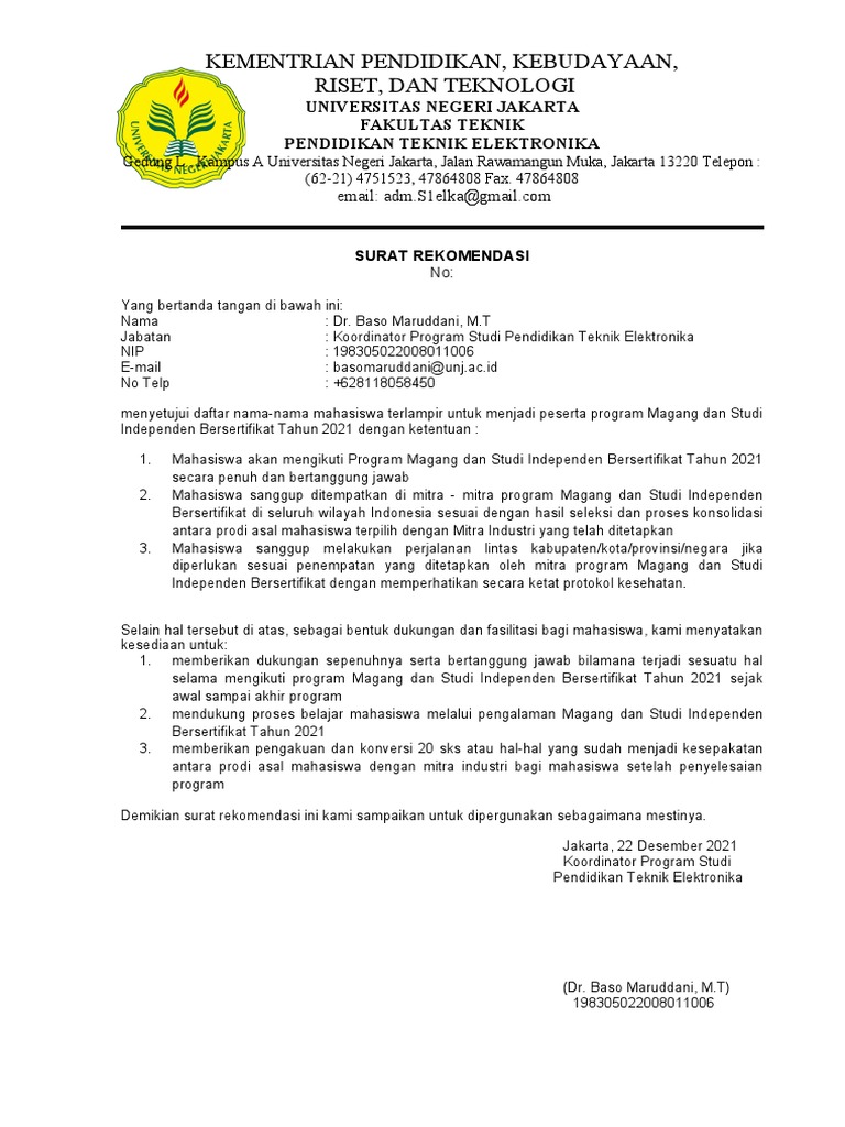 Format Surat Rekomendasi MSIB Batch IIa | PDF