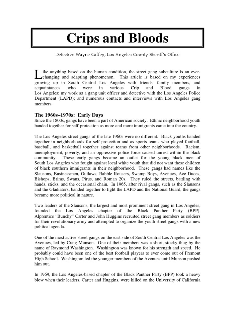 Crips and Bloods: The 1960s-1970s: Early Days | PDF | Gang | Hip Hop Music