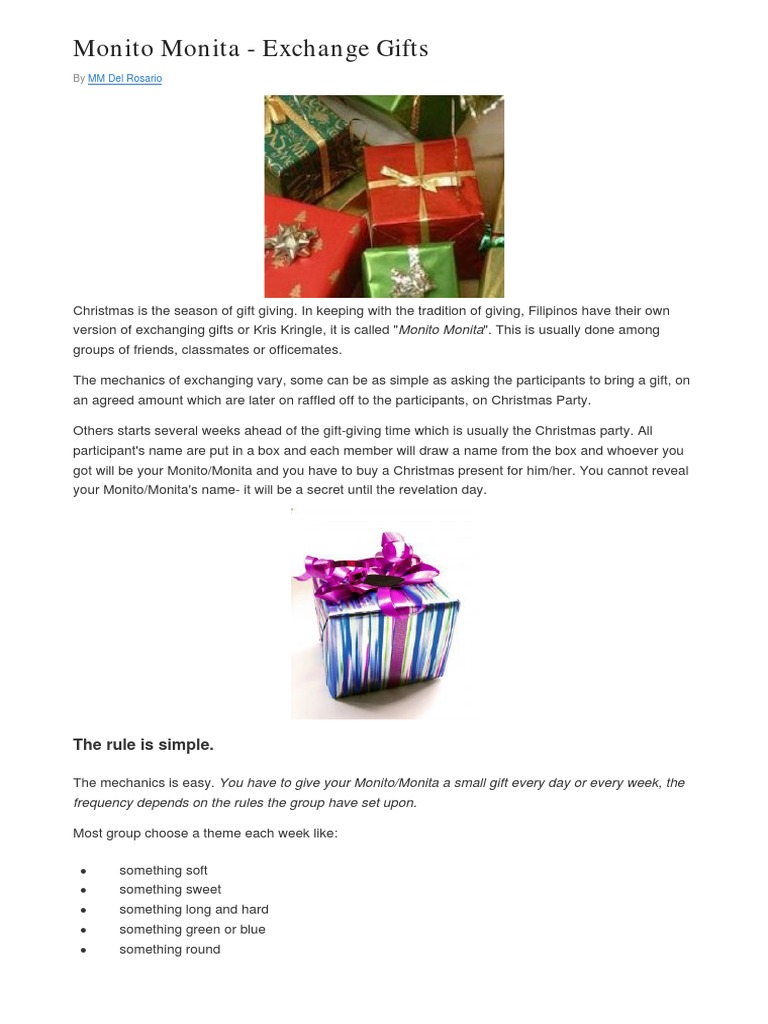 Monito Monita - Exchange Gifts: The Rule Is Simple | PDF | Christmas ...