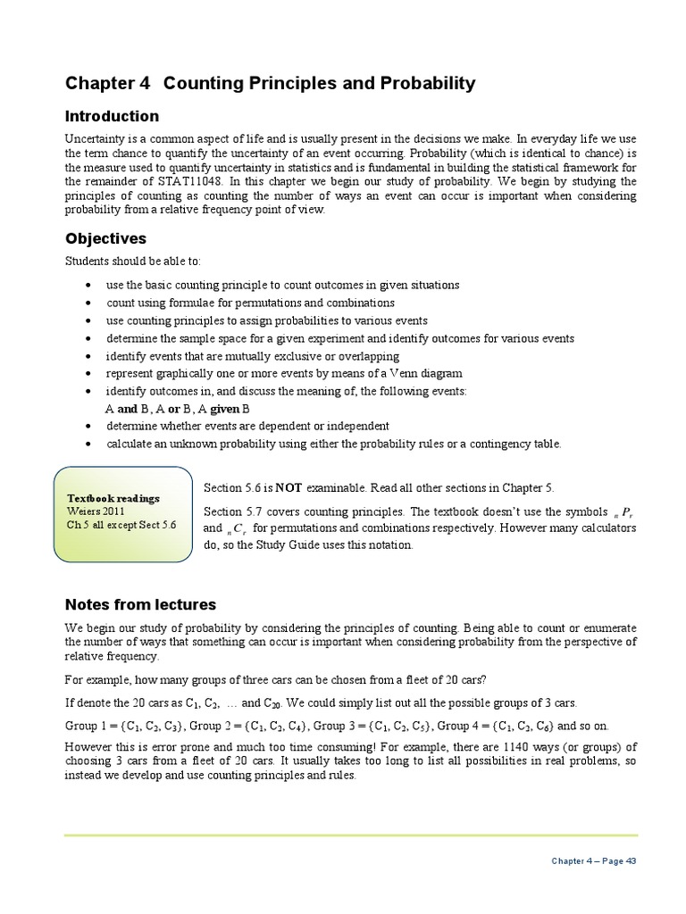 Counting Principles and Probability: Textbook Readings | PDF ...