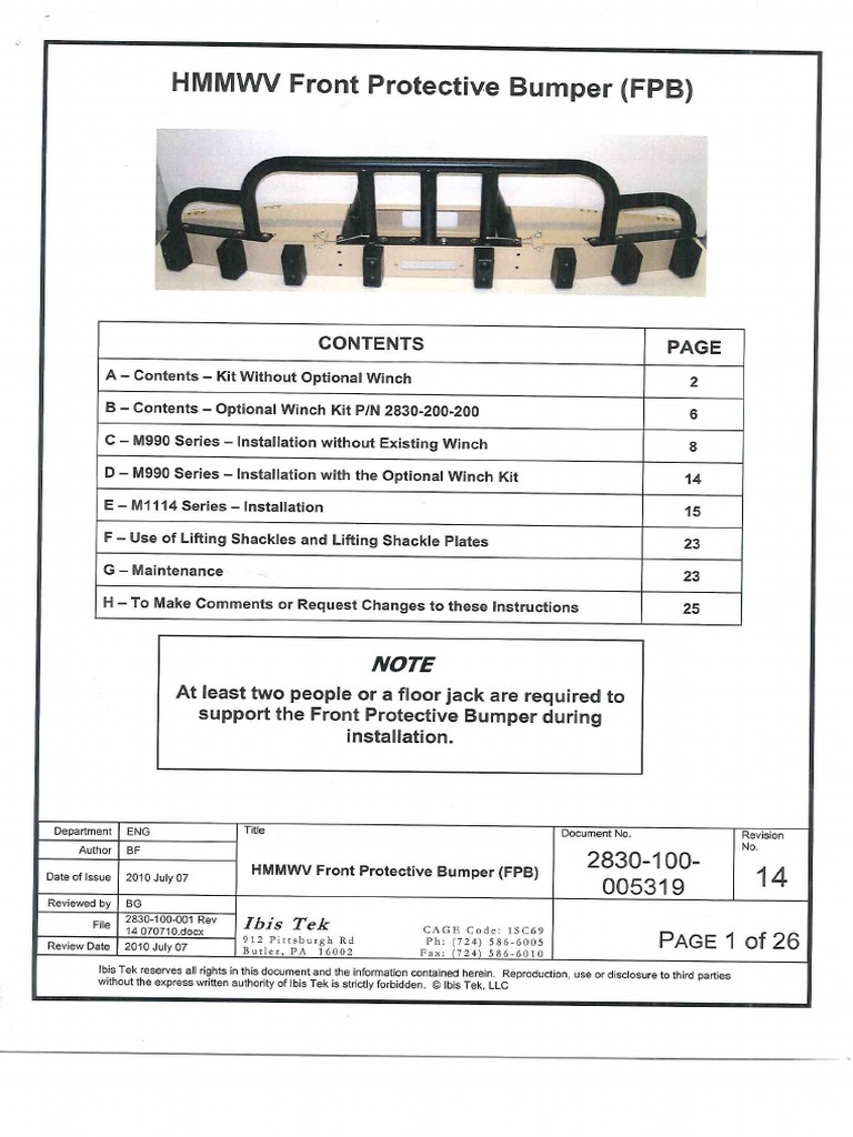 IBIS TEK HMMWV Front Protective Bumper FPB | PDF