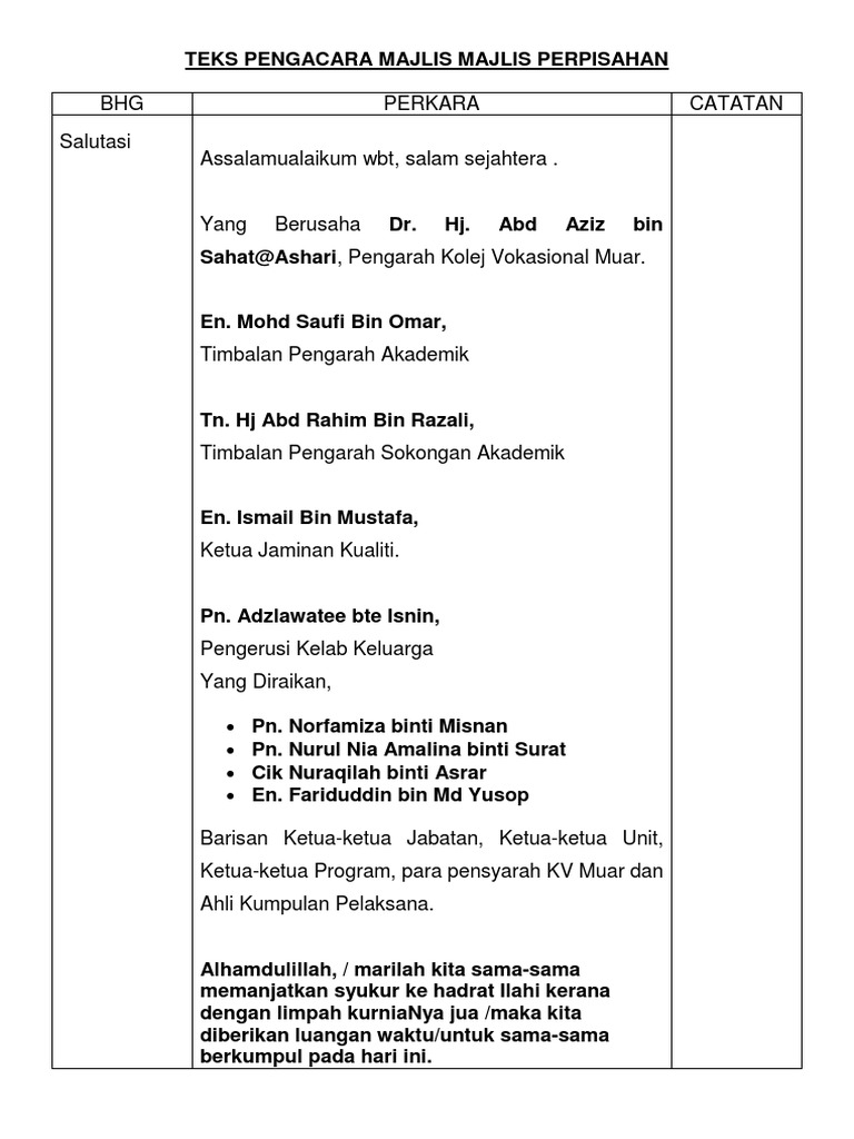Teks Pengacara Majlis Majlis Perpisahan | PDF