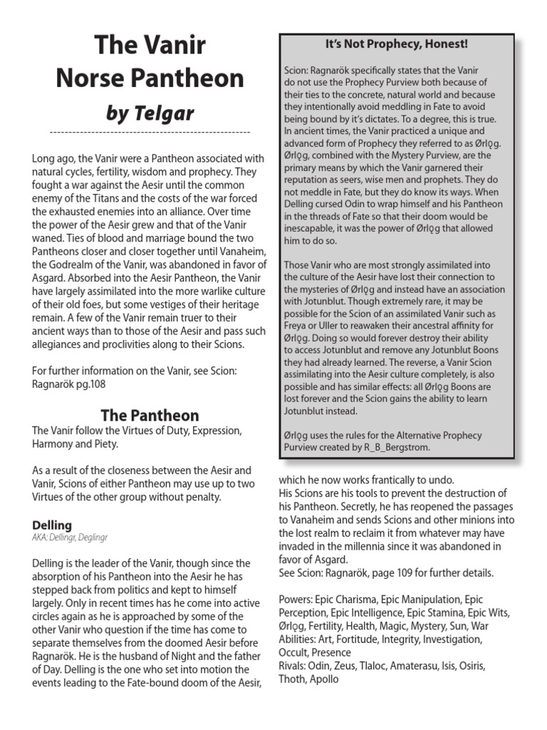 The Vanir Norse Pantheon: by Telgar | PDF | Æsir | Norse Mythology