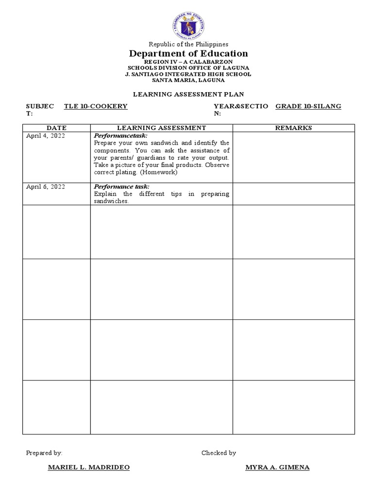 Learning Assessment Plan G10 | PDF