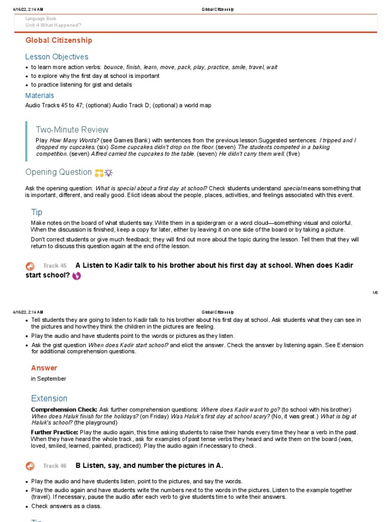 Global Citizenship: Lesson Objectives | PDF | English Language | Question