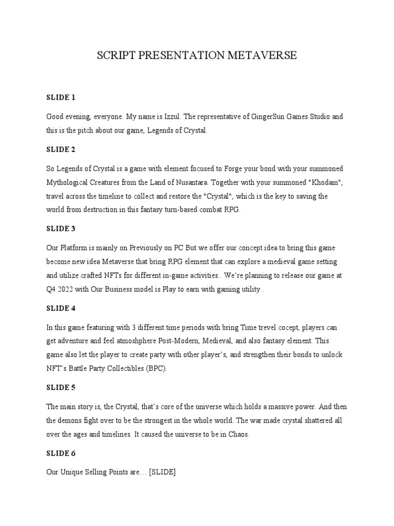 Script Presentation Metaverse: Slide 1 | PDF | Computers