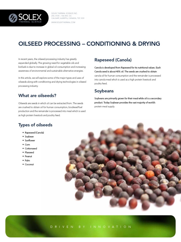 Oilseed Processing - Conditioning & Drying: Rapeseed (Canola) | PDF ...