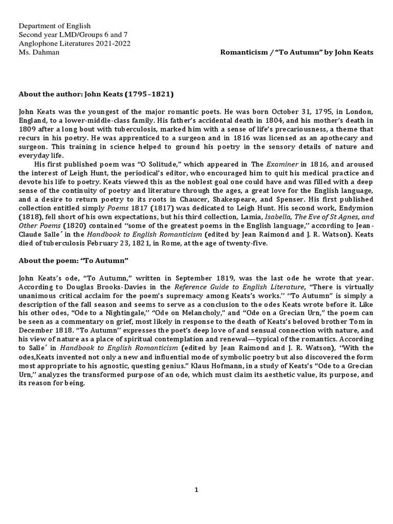To Autumn POEM by John Keats | Download Free PDF | John Keats | Poetry
