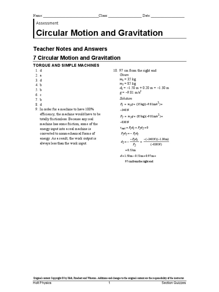 Teacher Notes and Answers 7 Circular Motion and Gravitation | PDF ...