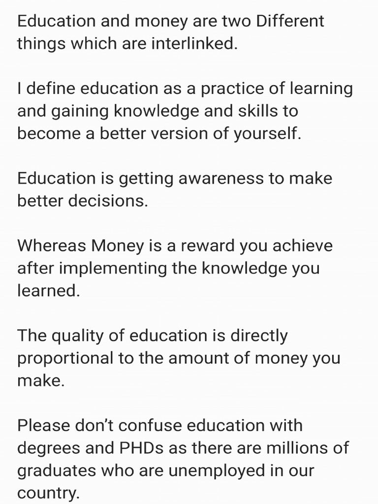 Difference Between Money and Education | PDF